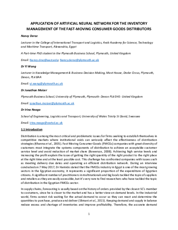 Pdf Application Of Artificial Neural Network For The Inventory Management Of The Fast Moving
