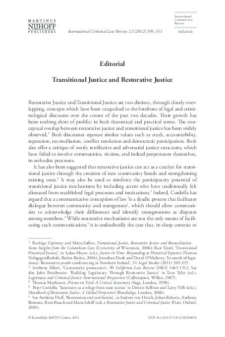 (PDF) Transitional Justice and Restorative Justice