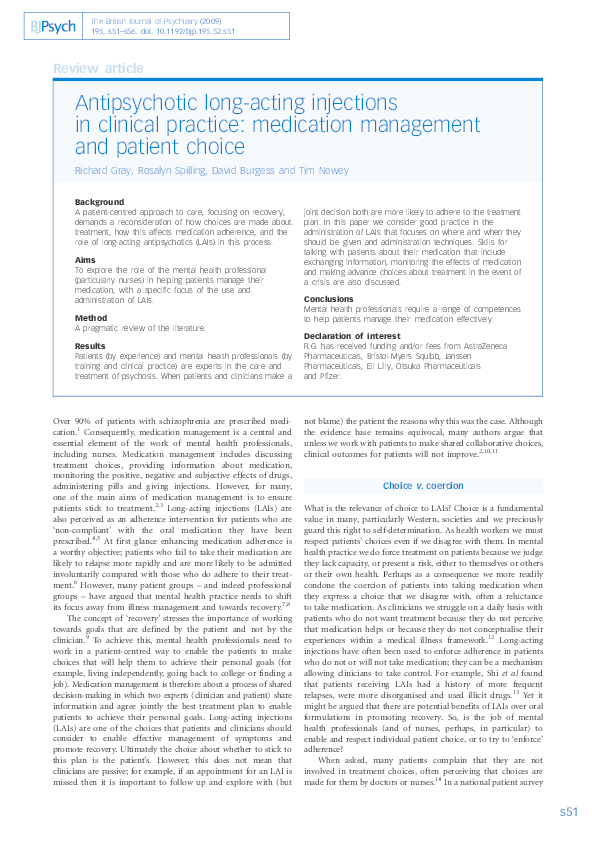 (PDF) Antipsychotic long-acting injections in clinical practice