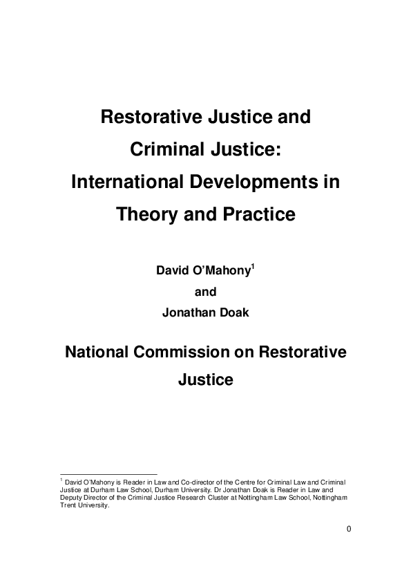 (PDF) Restorative Justice and Criminal Justice: International Developments in Theory and ...