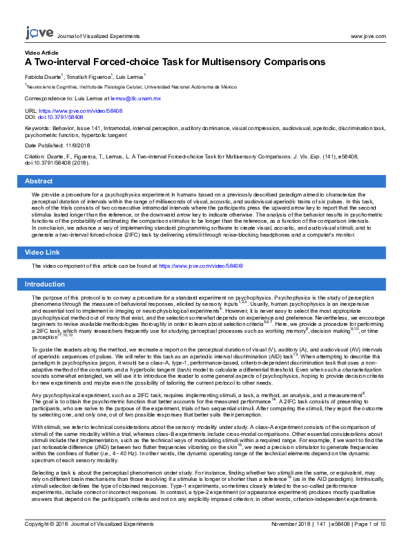 (PDF) A Two-interval Forced-choice Task for Multisensory Comparisons