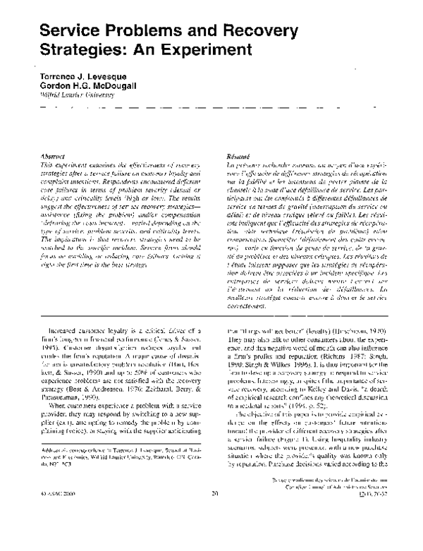(PDF) Service Problems and Recovery Strategies: An Experiment