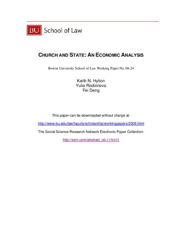 (PDF) Church and State: An Economic Analysis