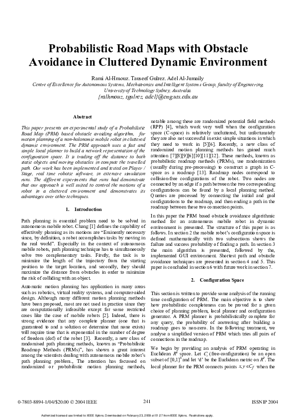 (PDF) Probabilistic road maps with obstacle avoidance in cluttered dynamic environment
