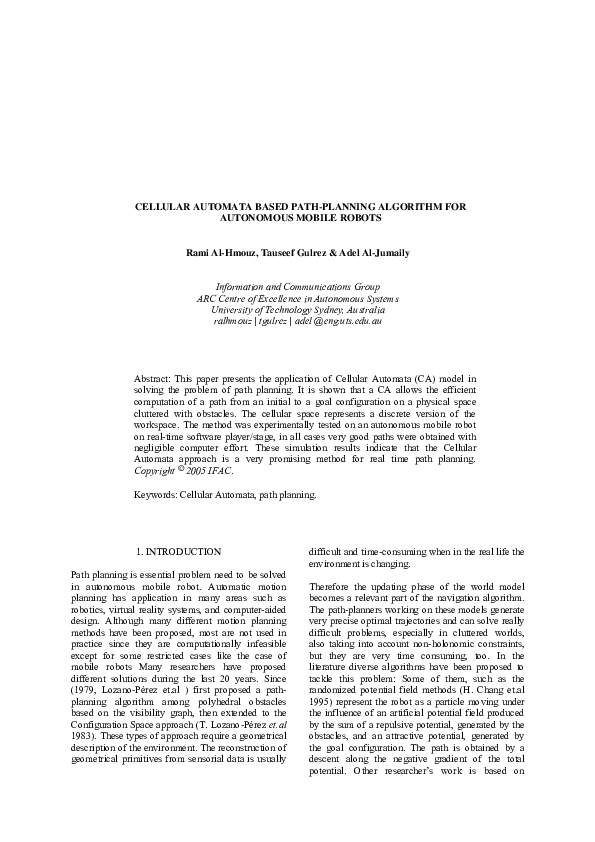 (PDF) Cellular automata based path planning algorithm for autonomous mobile robots