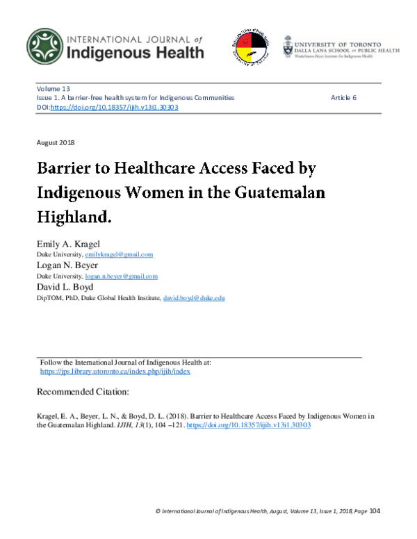 (PDF) Barriers to Healthcare Access Faced by Indigenous Women in the ...