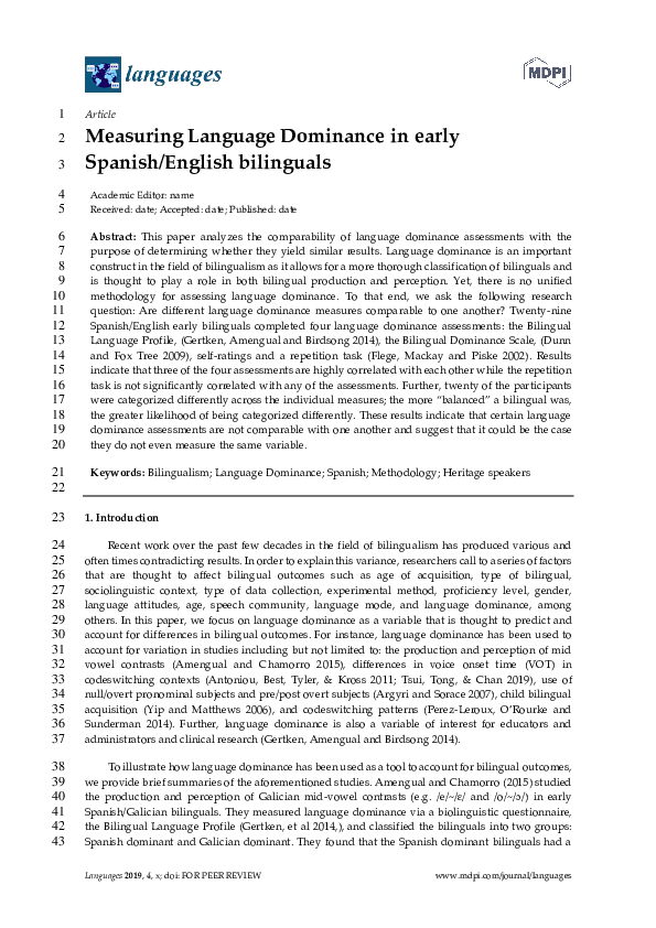 (PDF) Measuring Language Dominance in early Spanish/English bilinguals