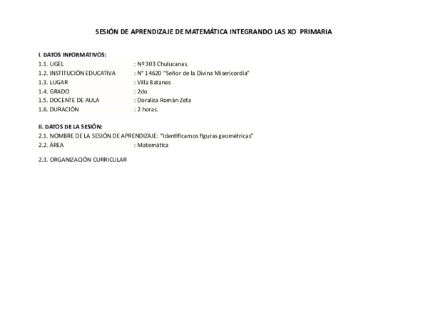 (DOC) SESIÓN DE APRENDIZAJE DE MATEMÁTICA INTEGRANDO LAS XO PRIMARIA