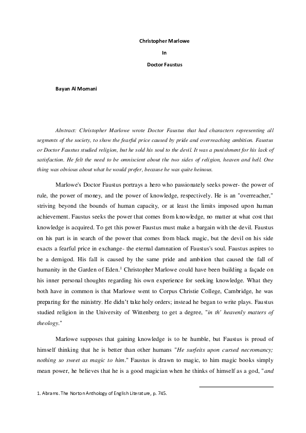 (PDF) Christopher Marlowe In Doctor Faustus