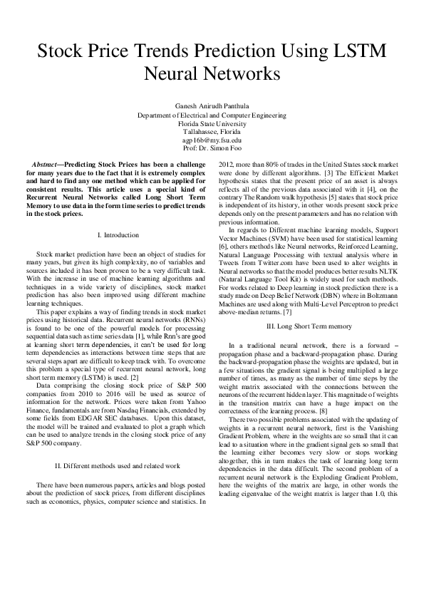 (PDF) Stock Price Trends Prediction Using LSTM Neural Networks