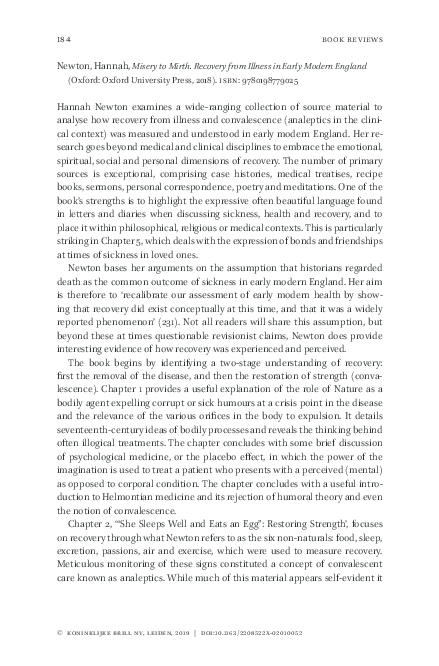 (PDF) Book Review: Misery to Mirth. Recovery from Illness in Early ...
