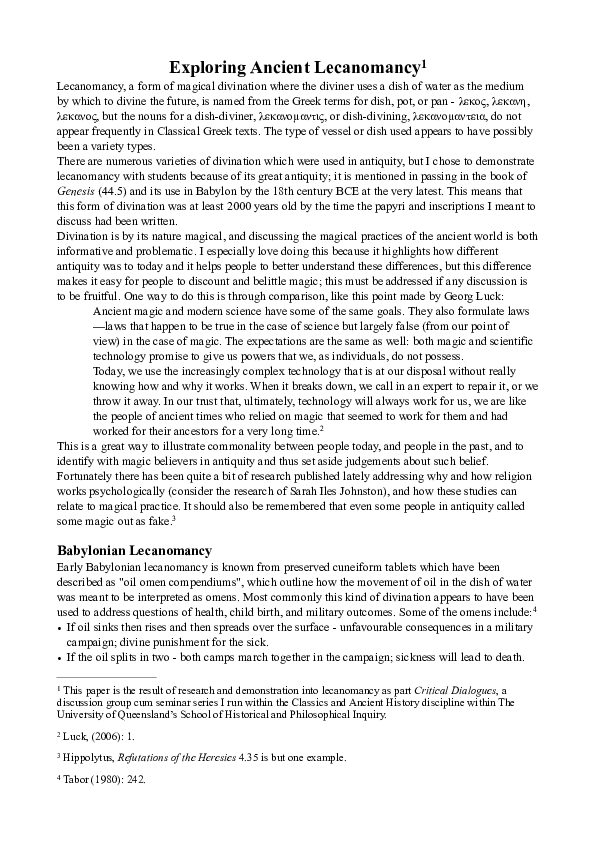 (PDF) Exploring Ancient Lecanomancy