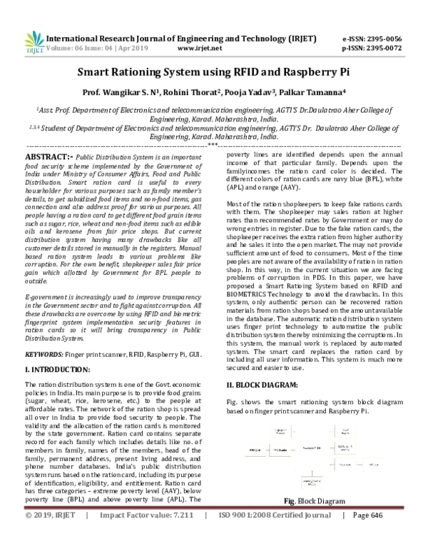 (PDF) IRJET- Smart Rationing System using RFID and Raspberry Pi