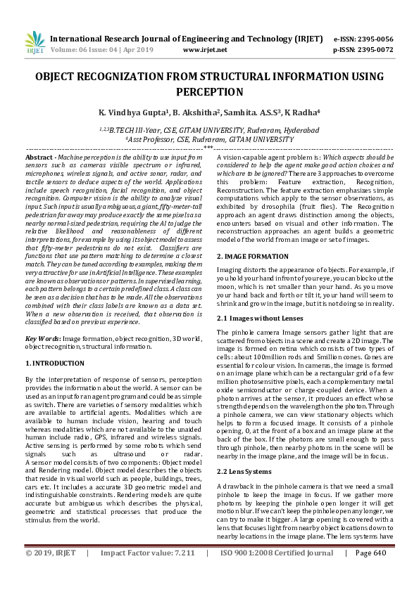 (PDF) IRJET- OBJECT RECOGNIZATION FROM STRUCTURAL INFORMATION USING ...