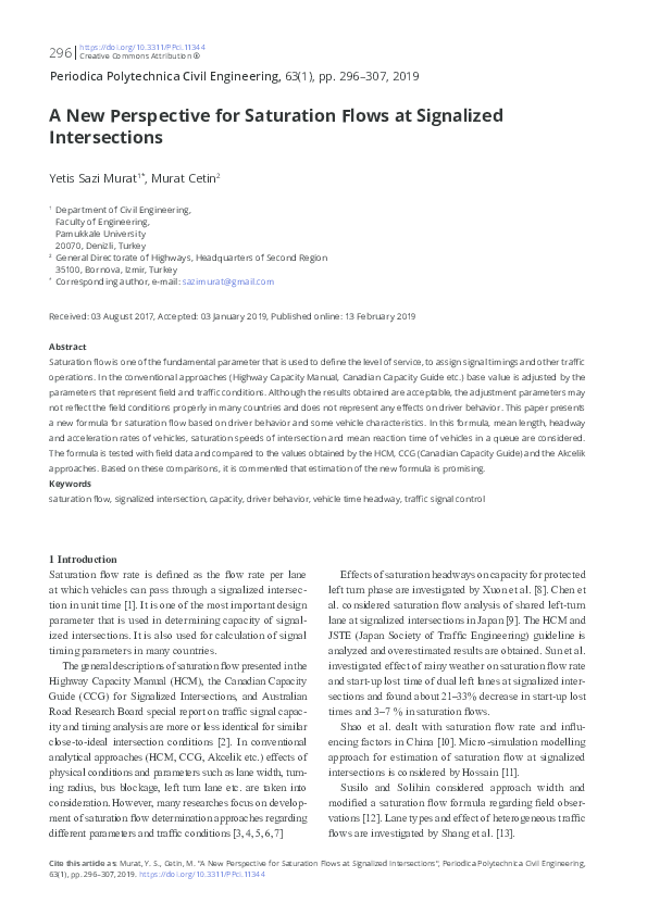 Pdf A New Perspective For Saturation Flows At Signalized Intersections