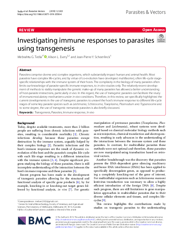 Investigating immune responses to parasites using transgenesis