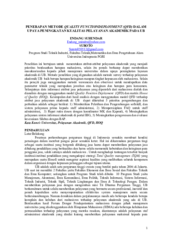 (PDF) PENERAPAN METODE QUALITY FUNCTIONDEPLOYMENT (QFD) DALAM UPAYA PENINGKATAN KUALITAS ...