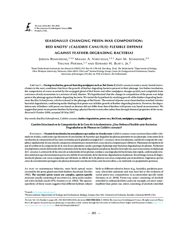 (PDF) Seasonally Changing Preen-wax Composition: Red Knots’ (Calidris ...