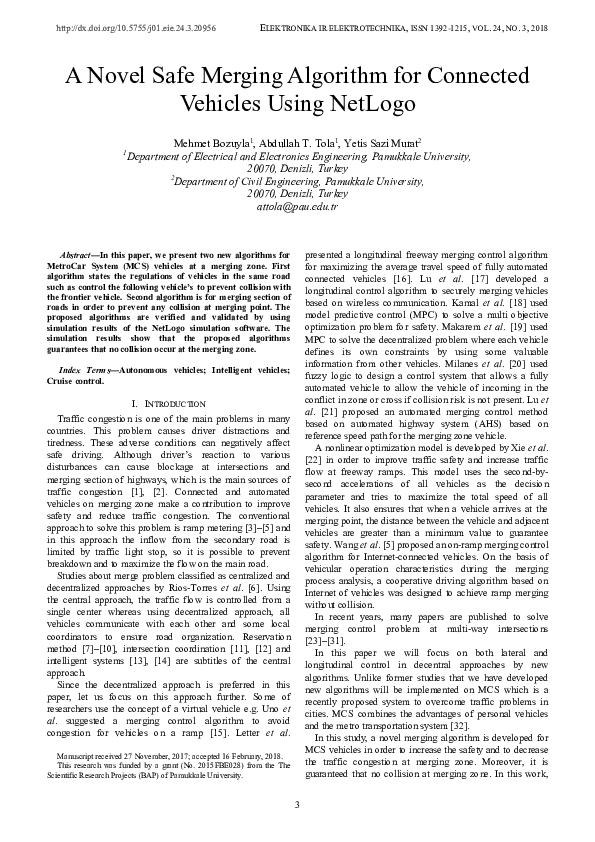 (PDF) A Novel safe Merging Algorithm for Connected Vehicles using ...