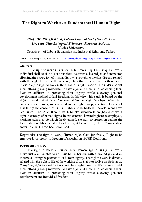 (PDF) The Right to Work as a Fundamental Human Right