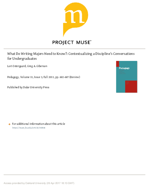 (PDF) What Do Writing Majors Need to Know?: Contextualizing a ...