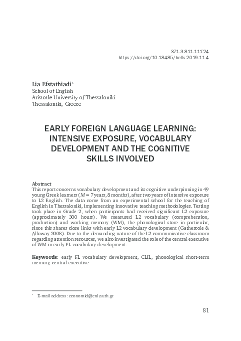 (PDF) EARLY FOREIGN LANGUAGE LEARNING: INTENSIVE EXPOSURE, VOCABULARY DEVELOPMENT AND THE ...