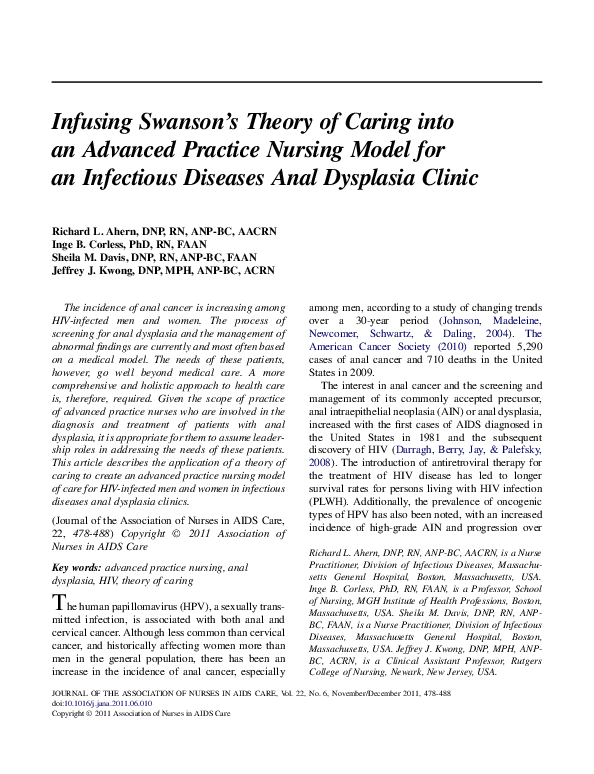 (PDF) Infusing swanson's theory of caring into an advanced practice ...