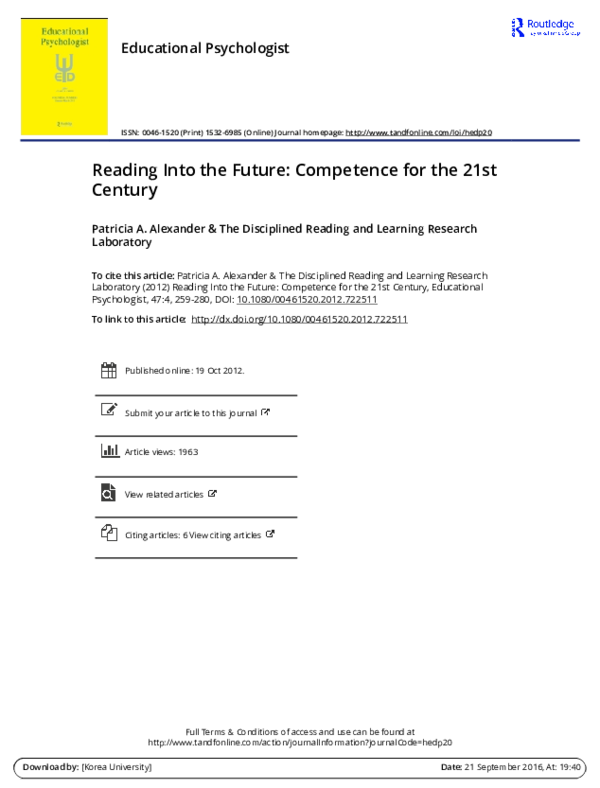 (PDF) Educational Psychologist Reading Into the Future: Competence for ...
