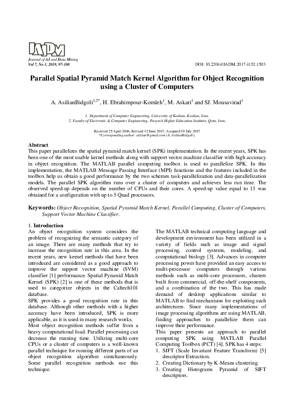 Pdf Parallel Spatial Pyramid Match Kernel Algorithm For Object Recognition Using A Cluster Of