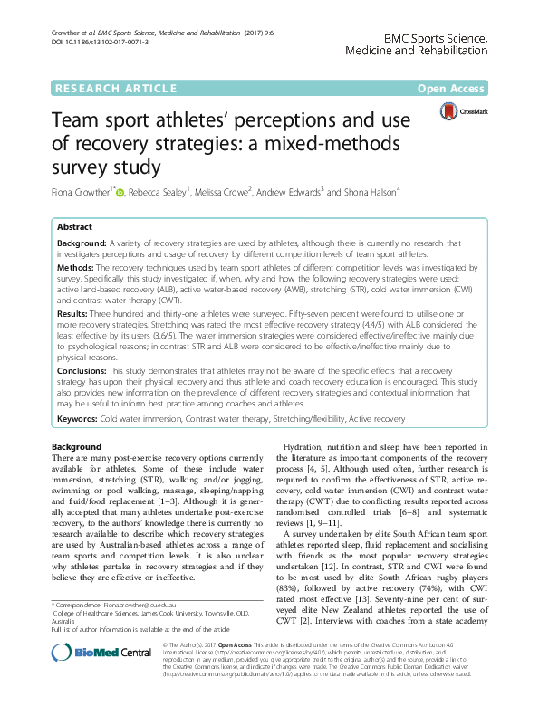 (PDF) Team sport athletes' perceptions and use of recovery strategies ...