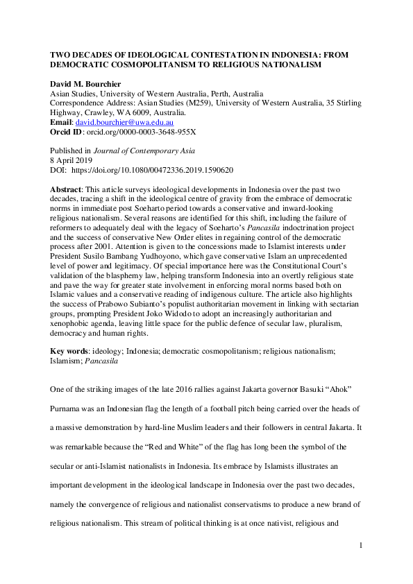 (PDF) TWO DECADES OF IDEOLOGICAL CONTESTATION IN INDONESIA: FROM ...