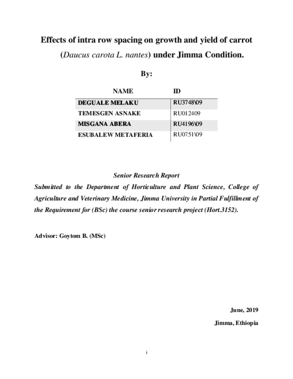 (DOC) Effects of intra row spacing on growth and yield of carrot ...