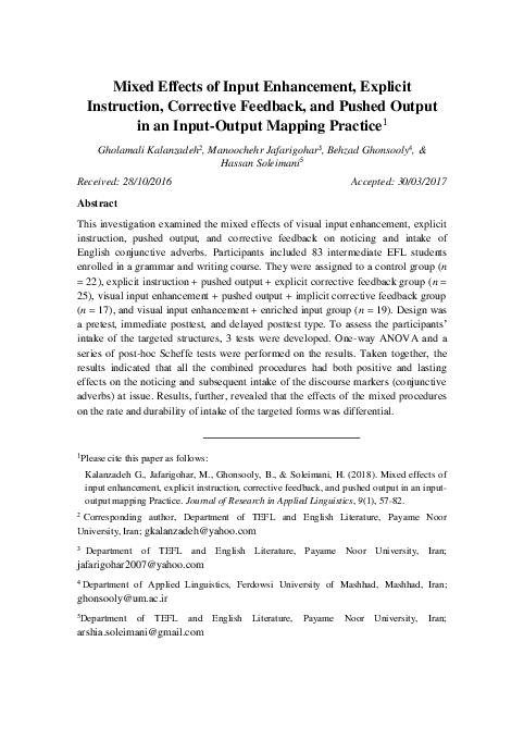 (PDF) Kalanzadeh, Jafarigohar, M., Ghonsooli, & Soleimani, H. (2018). Mixed effects of input ...