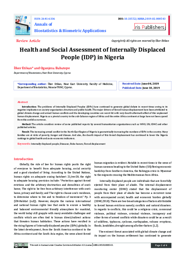 (PDF) Health and Social Assessment of Internally Displaced People (IDP ...