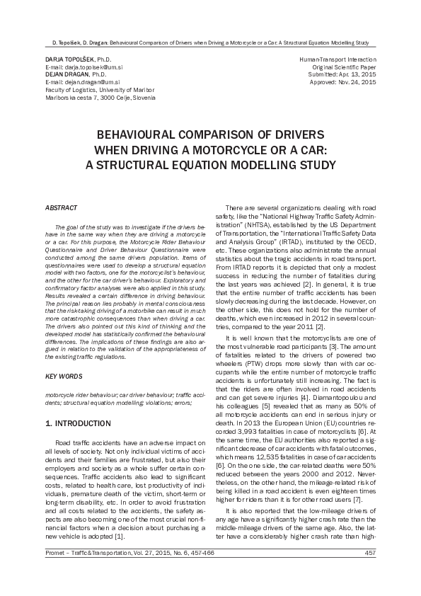 (PDF) A BEHAVIORAL COMPARISON FOR RIDERS WHEN DRIVING A MOTORCYCLE OR A ...