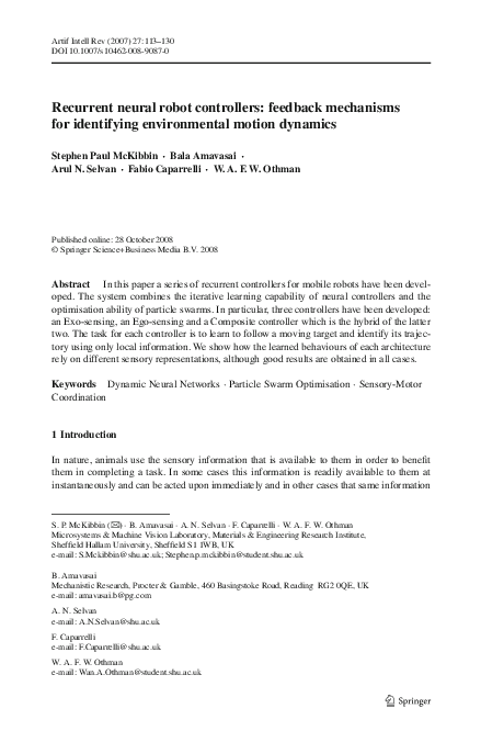(PDF) Recurrent neural robot controllers: feedback mechanisms for identifying environmental ...