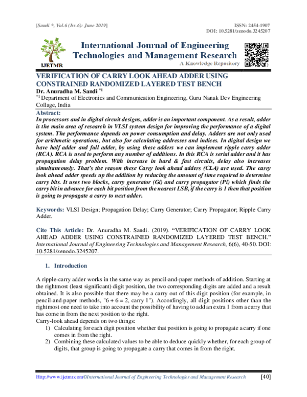 Pdf Verification Of Carry Look Ahead Adder Using Constrained Randomized Layered Test Bench 