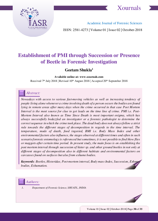(PDF) Establishment of PMI through Succession or Presence of Beetle in ...