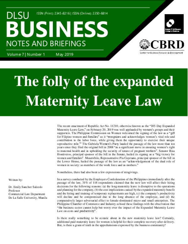 (PDF) The Folly of the Expanded Maternity Leave Law