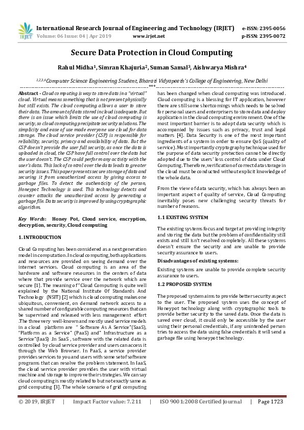 (PDF) IRJET- Secure Data Protection in Cloud Computing