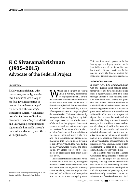 (PDF) Advocate of the Federal Project | Nimmi Kurian - Academia.edu