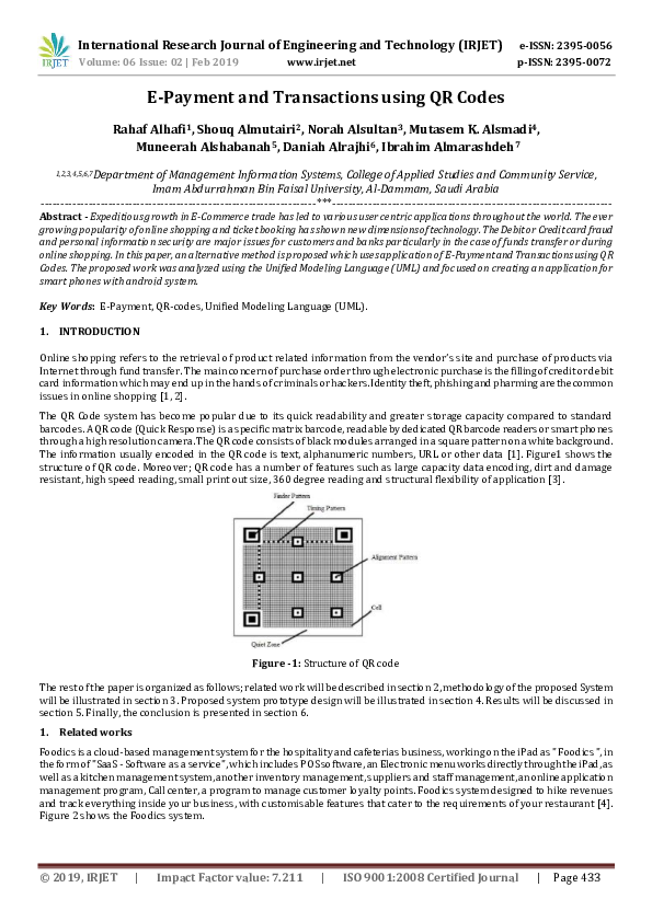 (PDF) IRJET- E-Payment and Transactions using QR Codes