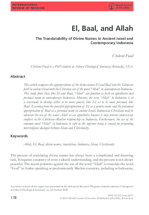 (PDF) El, Baal, and Allah: The Translatability of Divine Names in ...