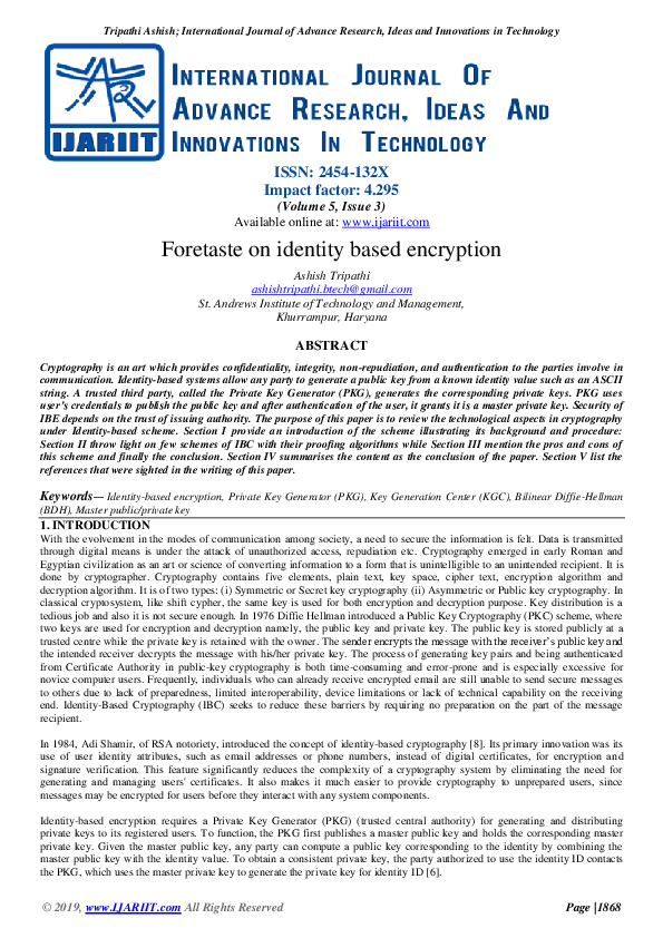 (PDF) Foretaste on identity based encryption