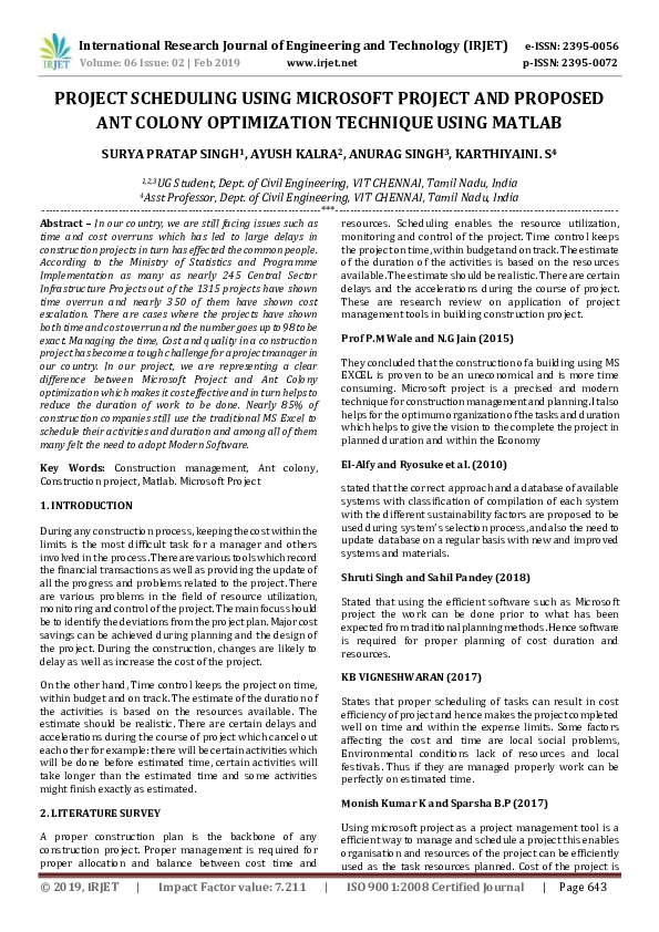(PDF) PROJECT SCHEDULING USING MICROSOFT PROJECT AND PROPOSED ANT COLONY OPTIMIZATION TECHNIQUE ...