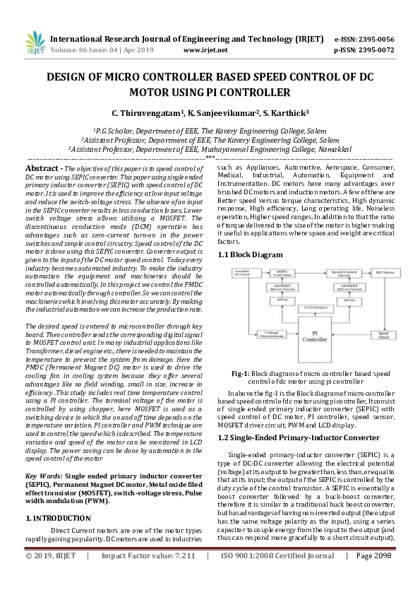 Pdf Irjet Design Of Micro Controller Based Speed Control Of Dc Motor