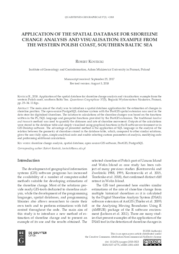 (PDF) Application of the spatial database for shoreline change analysis ...