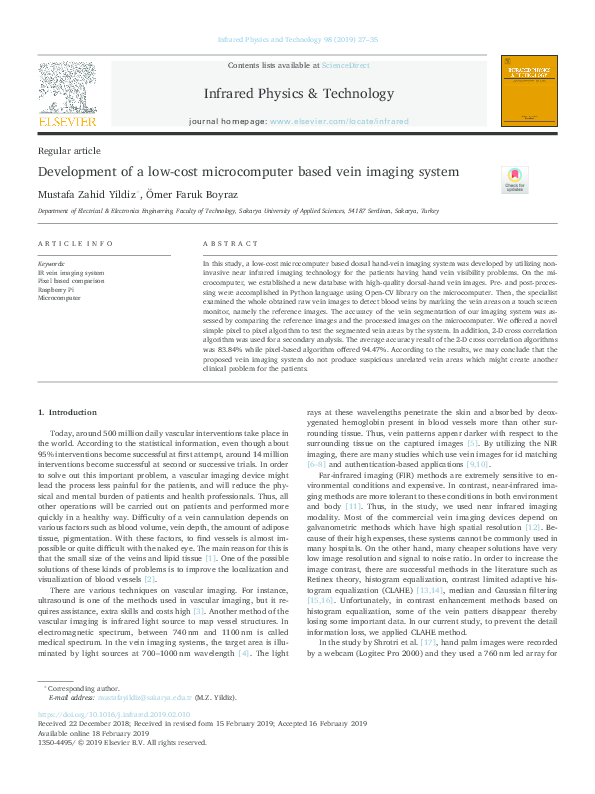 Pdf Development Of A Low Cost Microcomputer Based Vein Imaging System