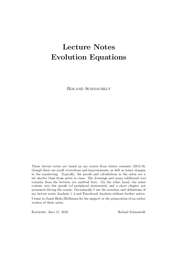 (PDF) Evolution Equations Lecture Notes