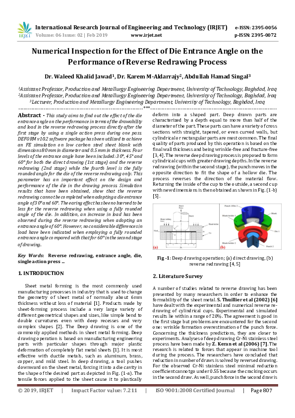 (PDF) IRJET- Numerical Inspection for the Effect of Die Entrance Angle ...